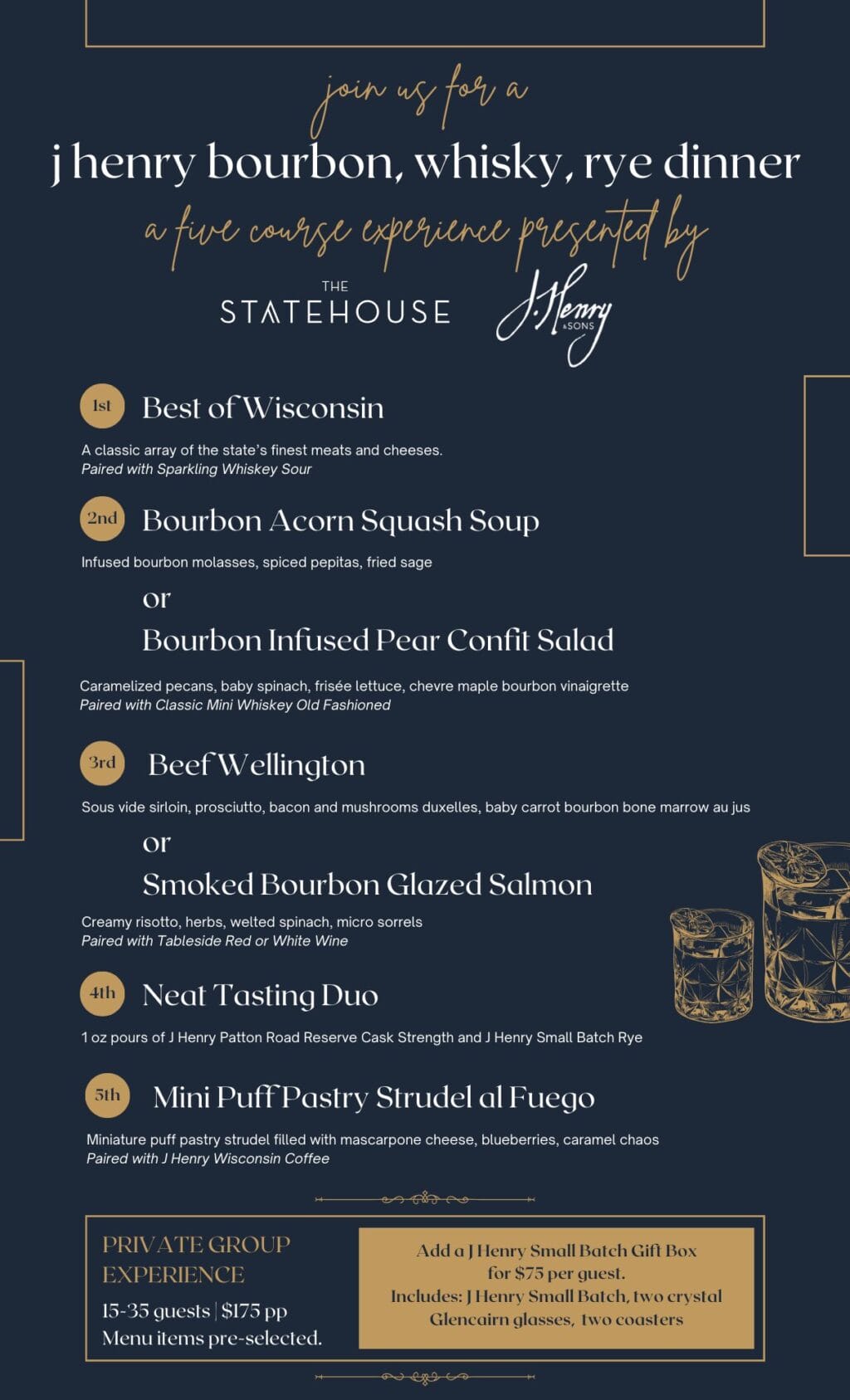 J. Henry Bourbon, Whisky, Rye Dinner Menu – The Edgewater Hotel
